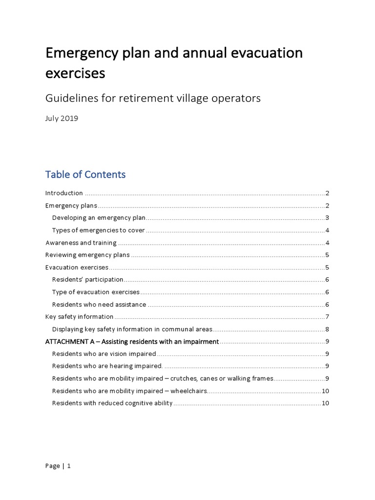 Emergency Plan and Annual Evacuation Guidelines For Retirement Village ...