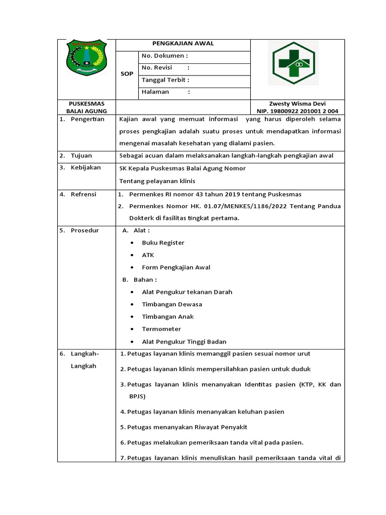 Sop Pengkajian Awal | PDF | Sains & Matematika
