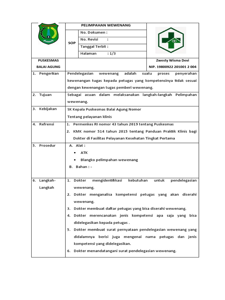 SOP PENDELEGASIAN WEWENANG | PDF