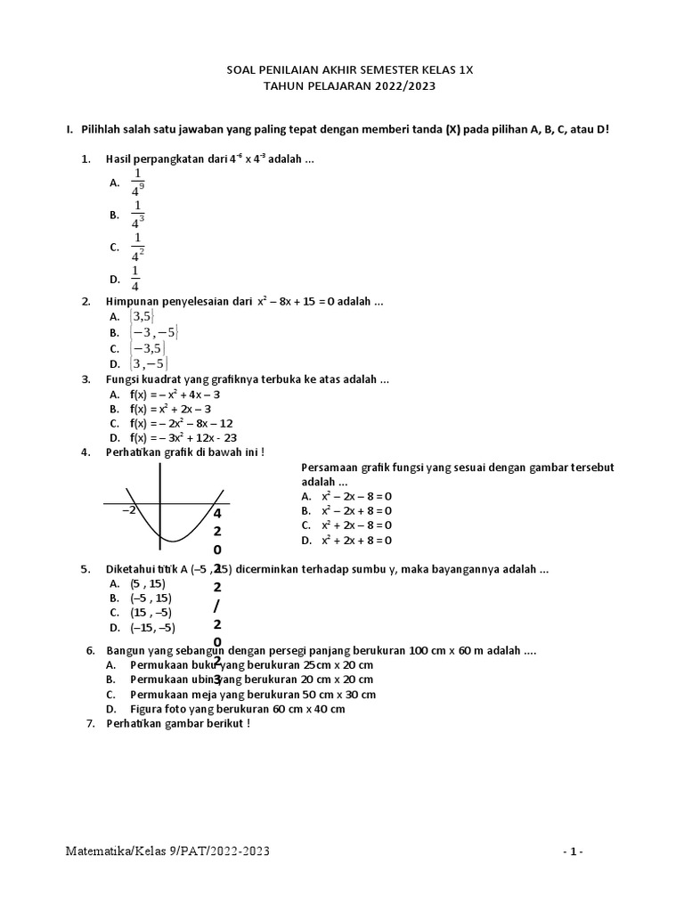 Soal MTK Pas Genap KLS 9 TH 2022-2023 | PDF