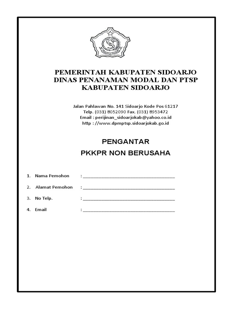 Form Pengantar PKKPR Non Berusaha | PDF