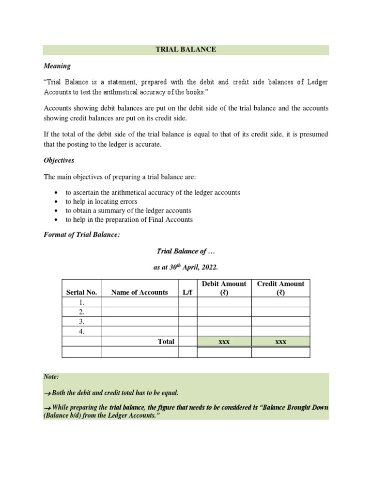 Chapter 10 - TRIAL BALANCE | PDF