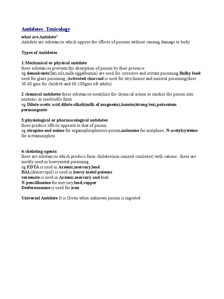 Antidotes | Poison | Chemical Substances