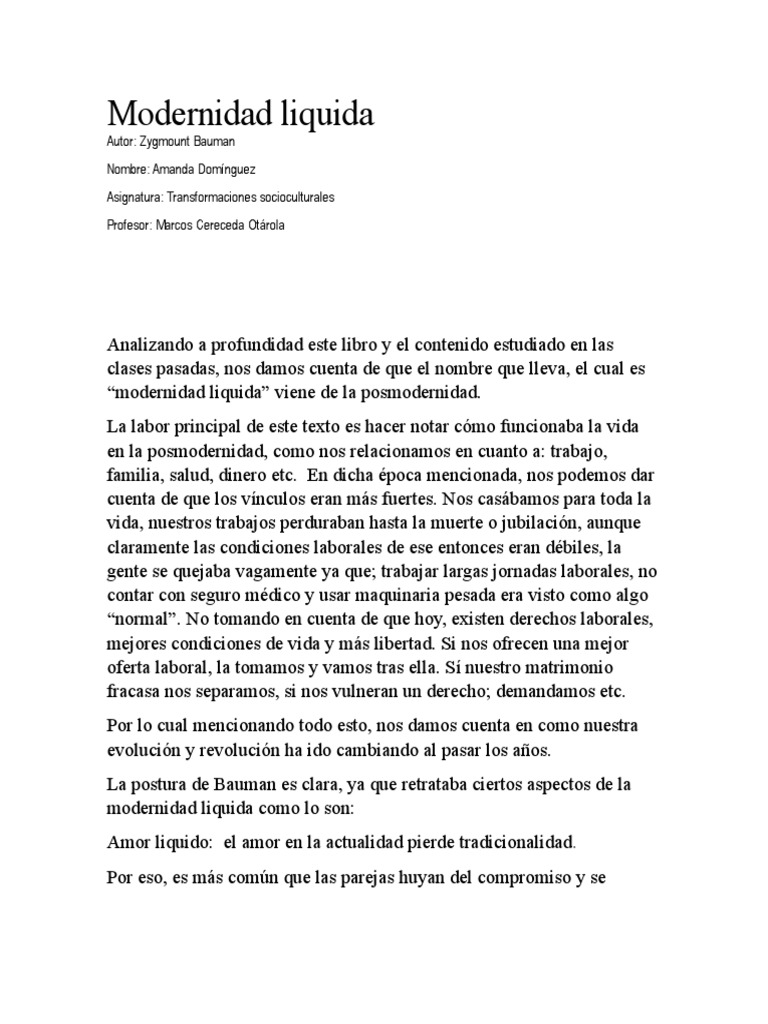 Cambios en la Modernidad Líquida | PDF | Modernidad