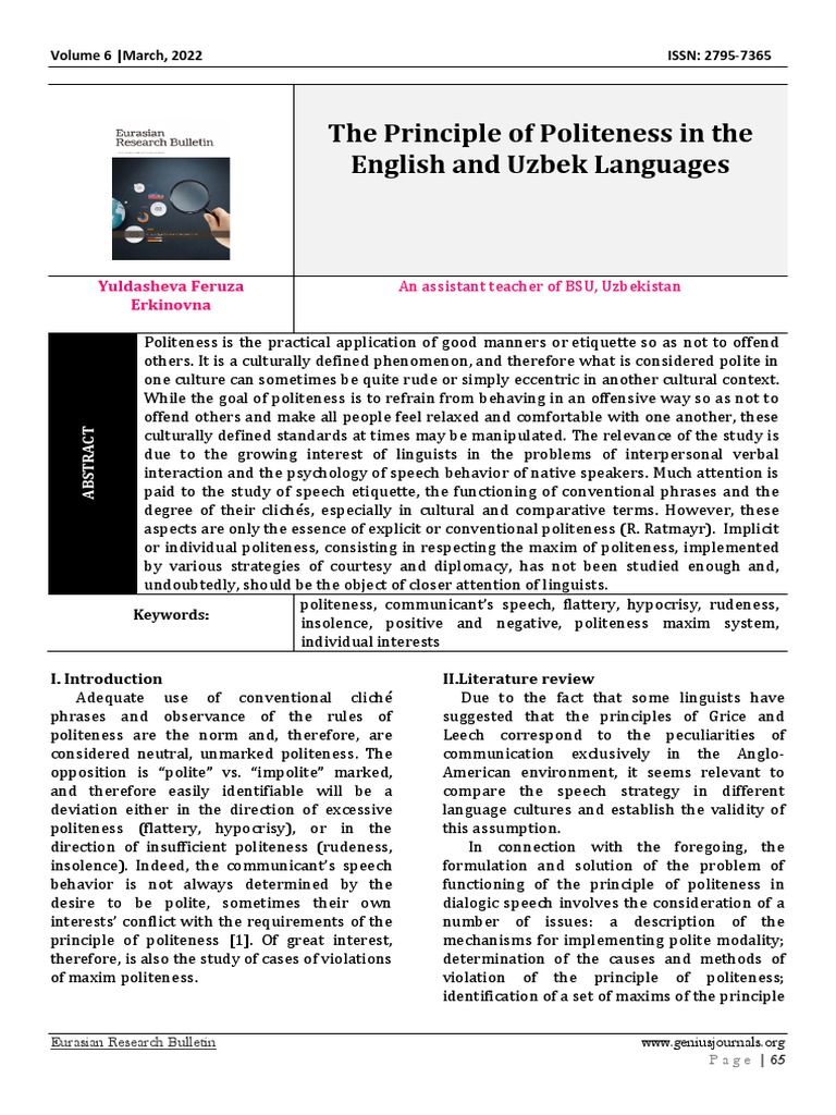 The Principle of Politeness in The English and Uzbek Languages | PDF ...