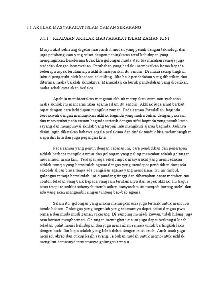 Akhlak Masyarakat Islam Zaman Sekarang | PDF