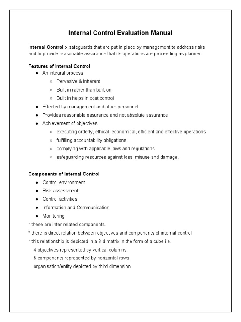 Internal Control Evaluation Manual: Internal Control:-Safeguards That ...