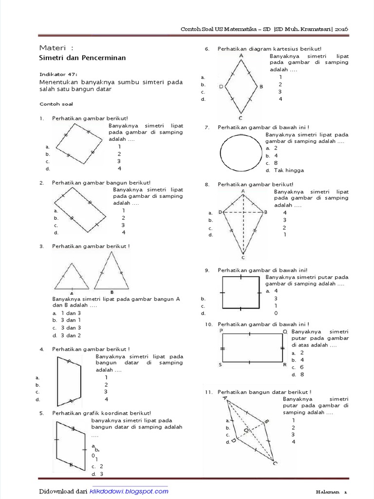 PDF Soal Usmatematika 1516 Simetri Dan Pencerminan - Compress | PDF