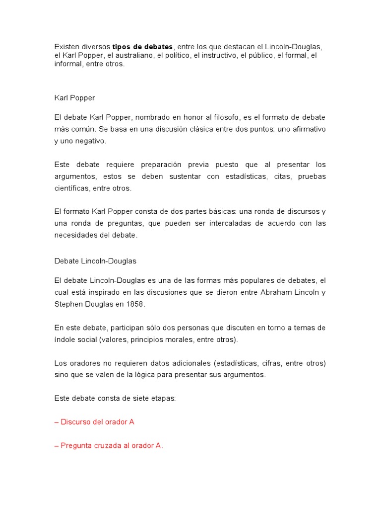 Tipos de Debate: Guía Completa | PDF | Ciencias sociales