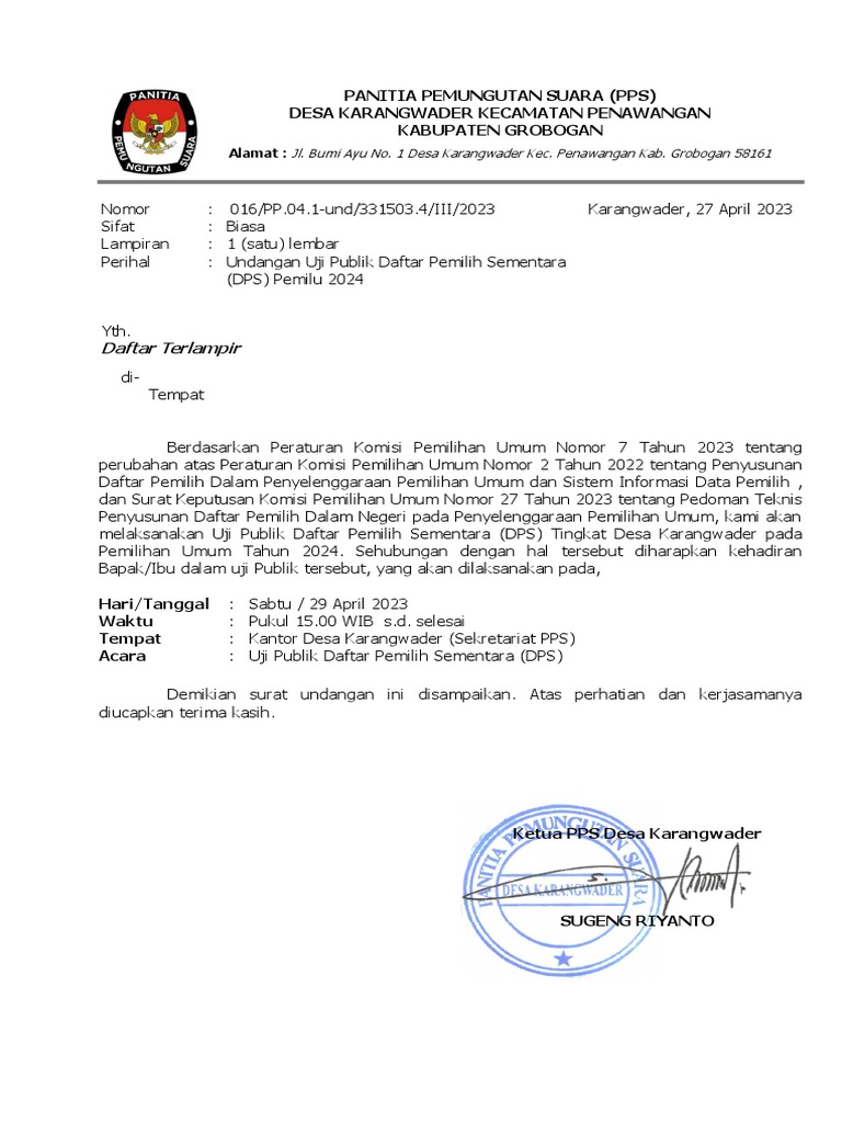 Draft Undangan Uji Publik DPS | PDF