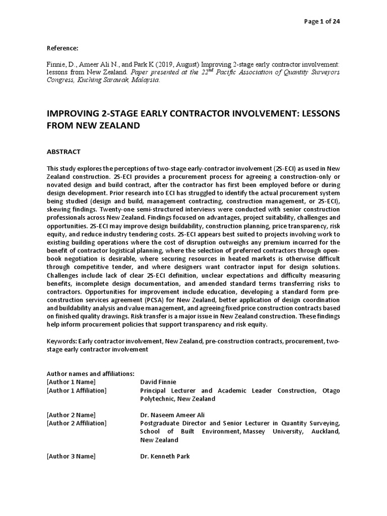 New Zealand 2S-ECI Construction Insights | PDF | Procurement | Employment