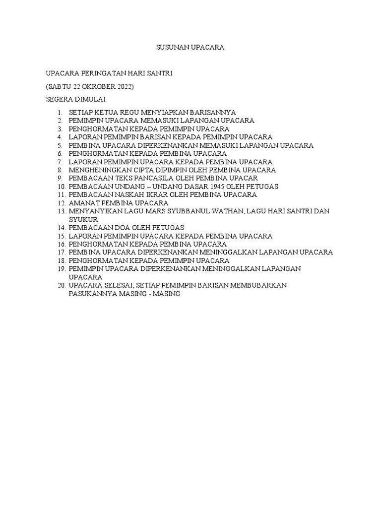 Susunan Upacara Hari Santri | PDF