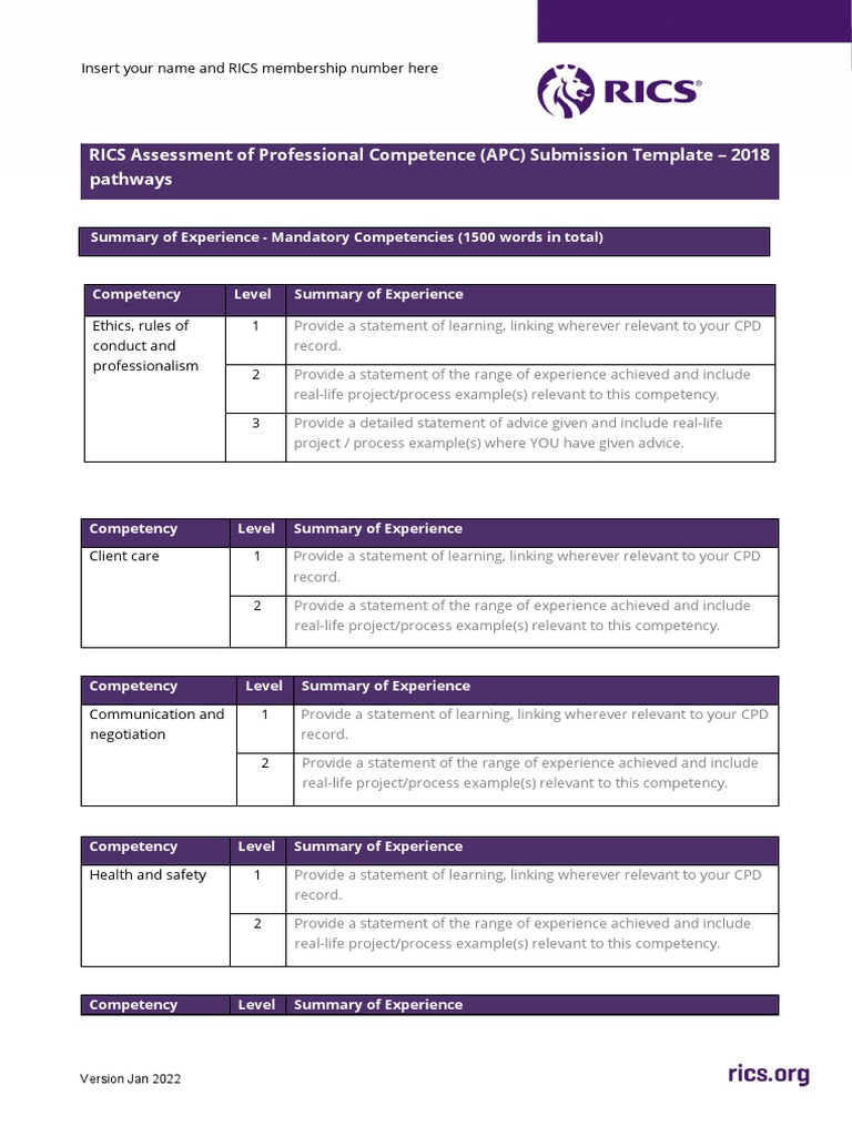 RICS Assessment of Professional Competence (APC) Submission Template ...