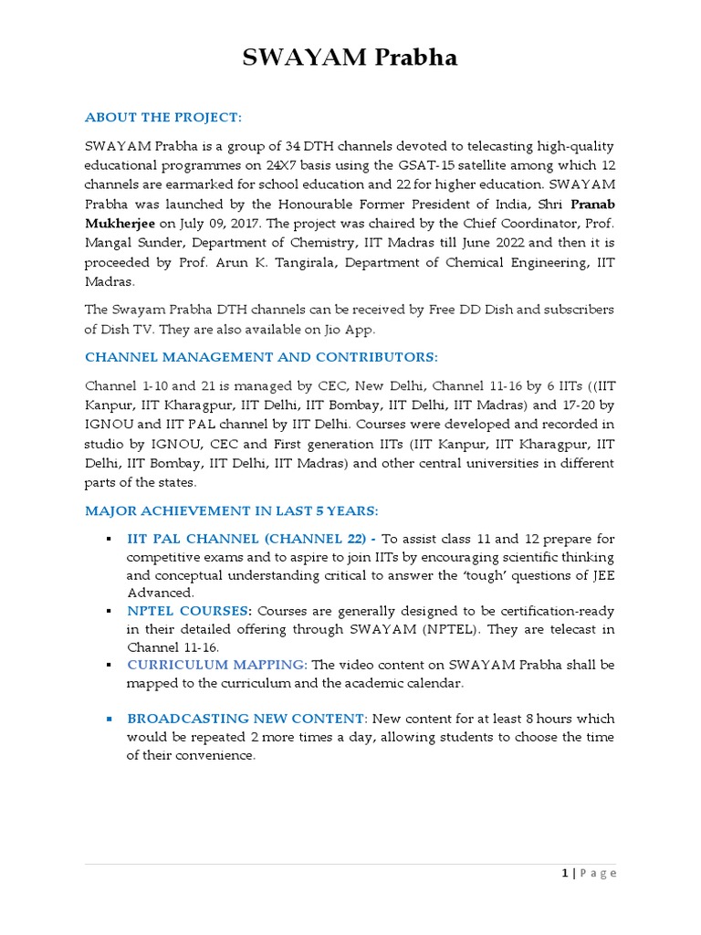 SWAYAM Prabha: About The Project | Download Free PDF | Languages Of ...