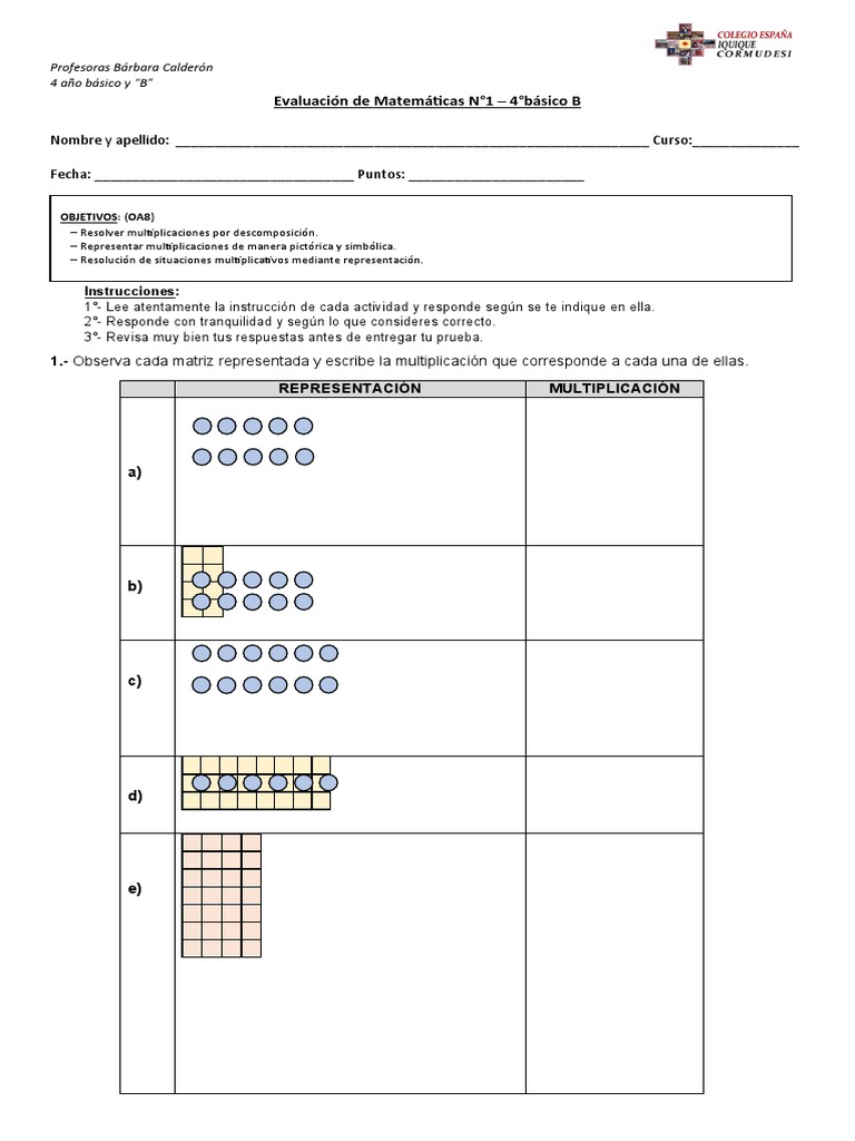 Evaluación Mate - Multipl | PDF | Multiplicación | Matemáticas