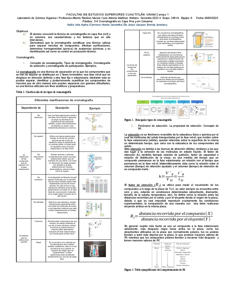 Previo 5. Cromatografía en Capa Fina | PDF | Cromatografía | Elución