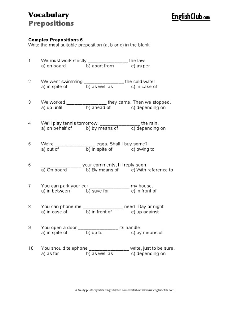 EC - Vocabulary Prepositions Complex 6 | PDF | Teaching Methods & Materials