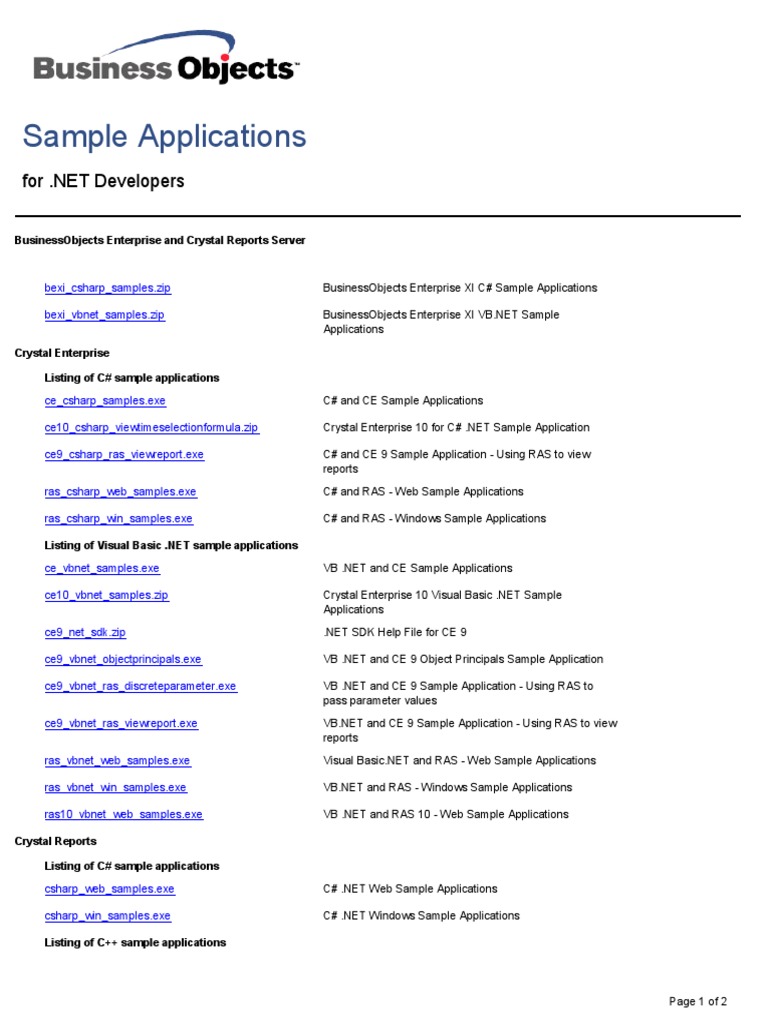 Sample Applications For .NET Developers | PDF | Microsoft Windows | Application Software