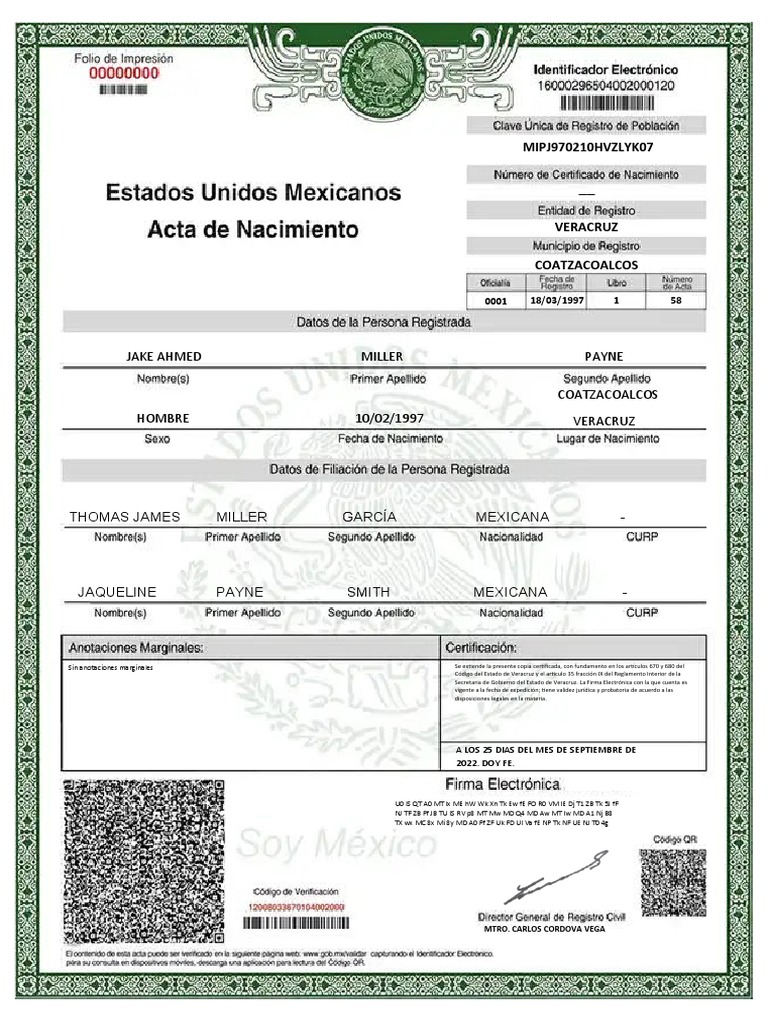 Acta de Nacimiento para Llenar MX | PDF | Firma | Control de acceso