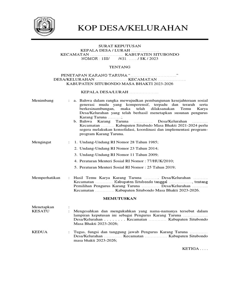 SK Karang Taruna Desa (Contoh) | PDF