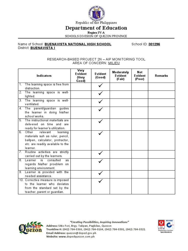 2N Aip Monitoring Tool | PDF | Learning | Teachers