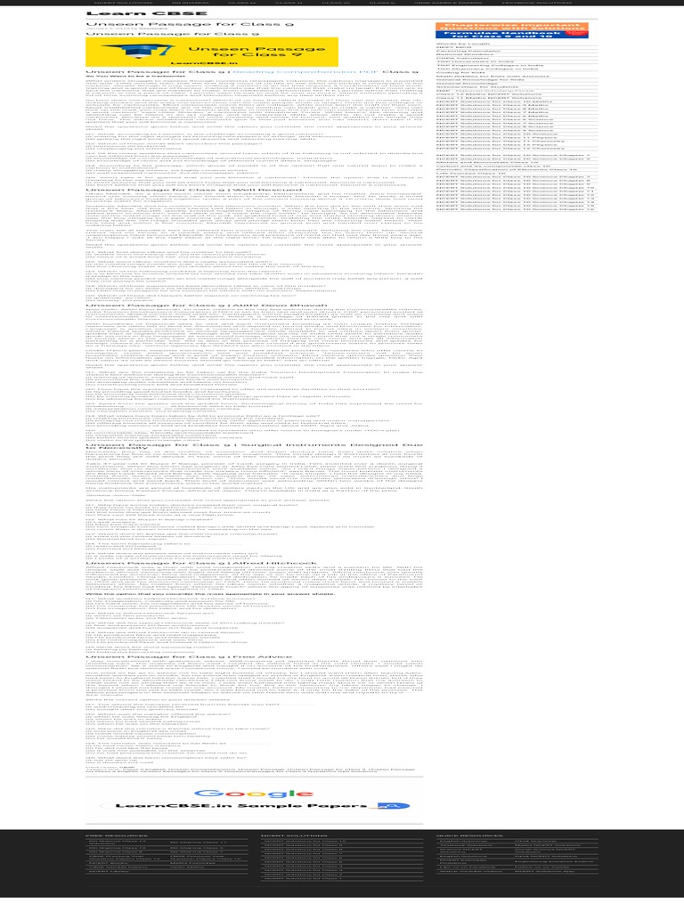 Unseen Passage For Class 9 - Learn CBSE | PDF | Surgery | Cartoon