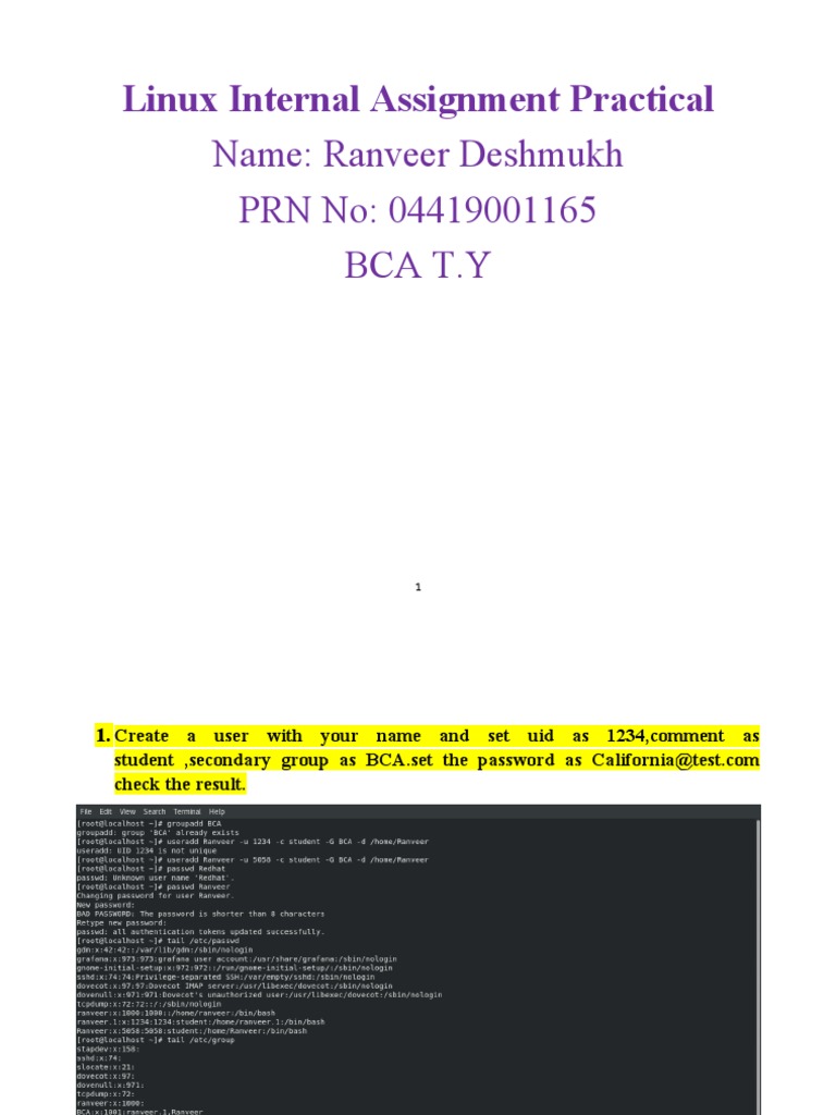 Linux Internal Assignment Practical: Name: Ranveer Deshmukh PRN No ...