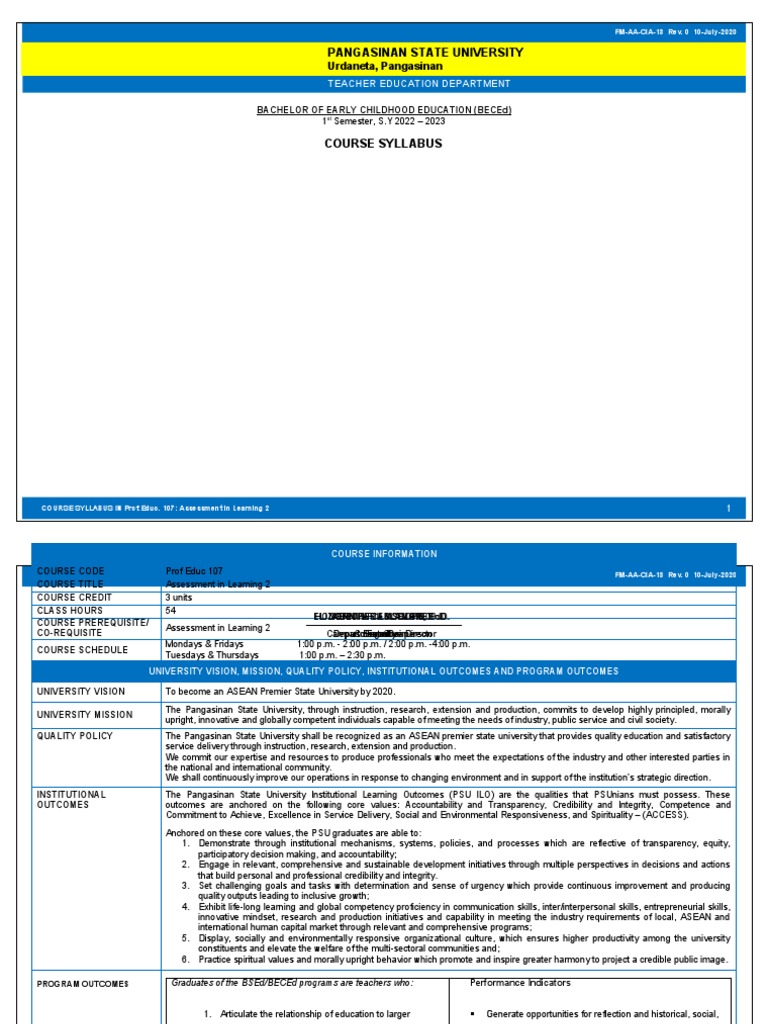 Prof Ed 107 Syllabus | Download Free PDF | Cognition