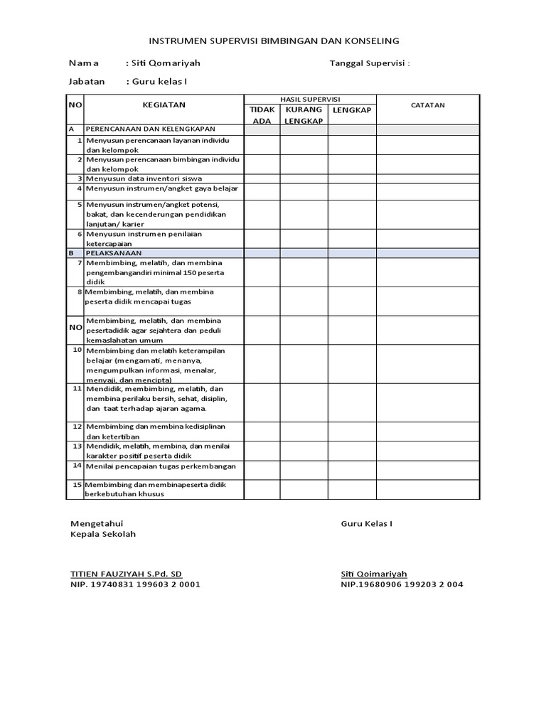 Instrumen Supervisi BK | PDF | Karier & Perkembangan