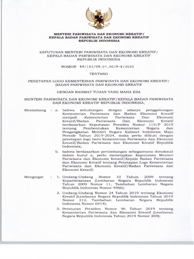 Penetapan Logo Kemenparekraf RI | PDF