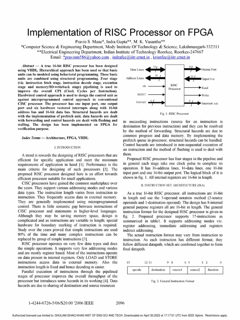Implementation of RISC Processor On FPGA | PDF | Central Processing Unit | Vhdl