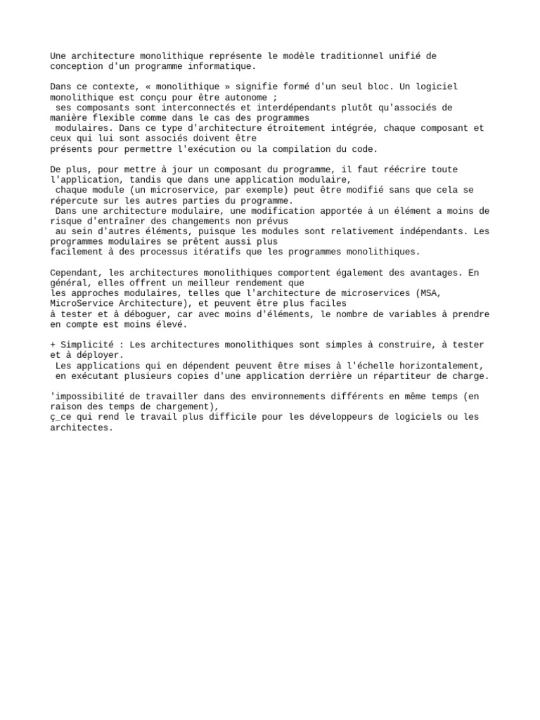 Avantages et inconvénients de l'architecture monolithique | PDF