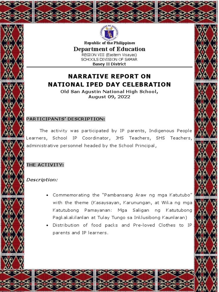 Department of Education: Narrative Report On National Iped Day ...