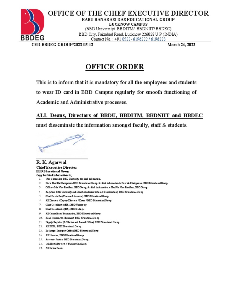 Mandatory ID Card in BBD Campus | PDF