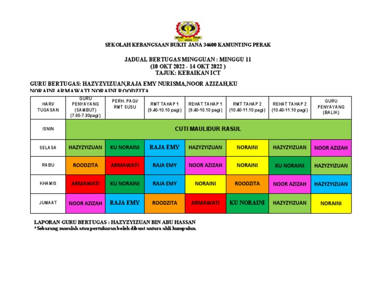 Jadual Bertugas Minggu 27 | PDF