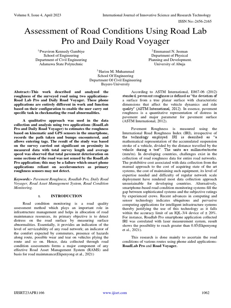 Road Condition Assessment Using Apps | PDF | Technology & Engineering