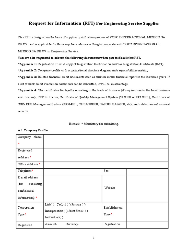 Request For Information RFI | PDF | Iso 9000 | Banks