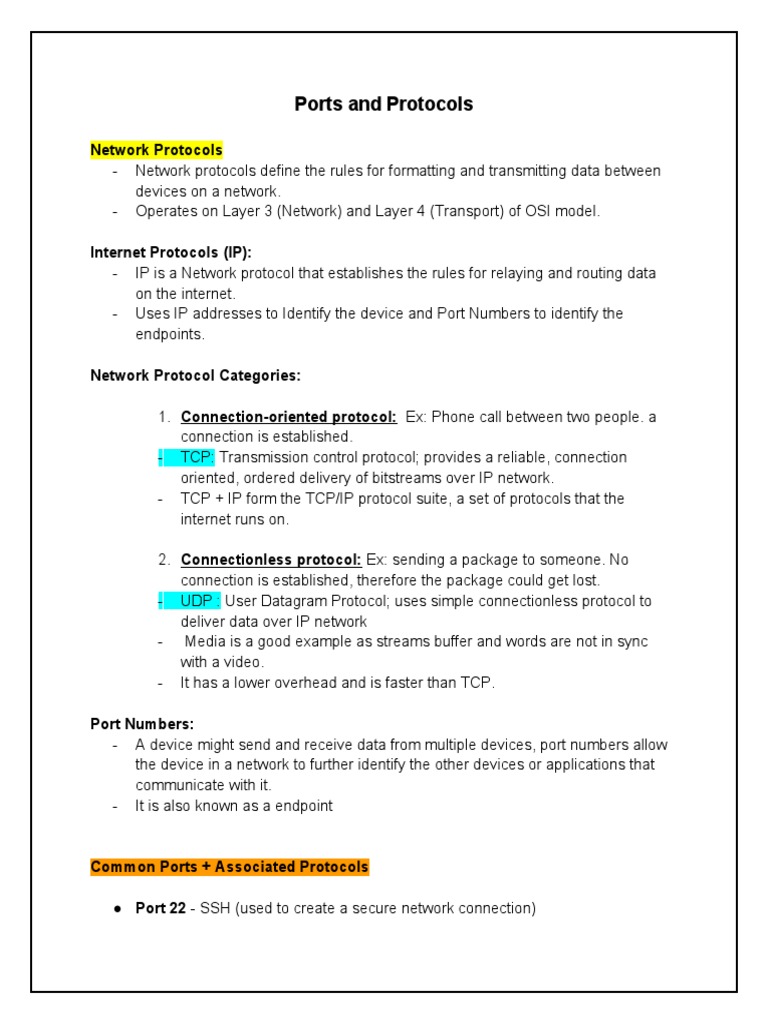 Ports and Protocols | PDF | Internet Protocol Suite | File Transfer ...