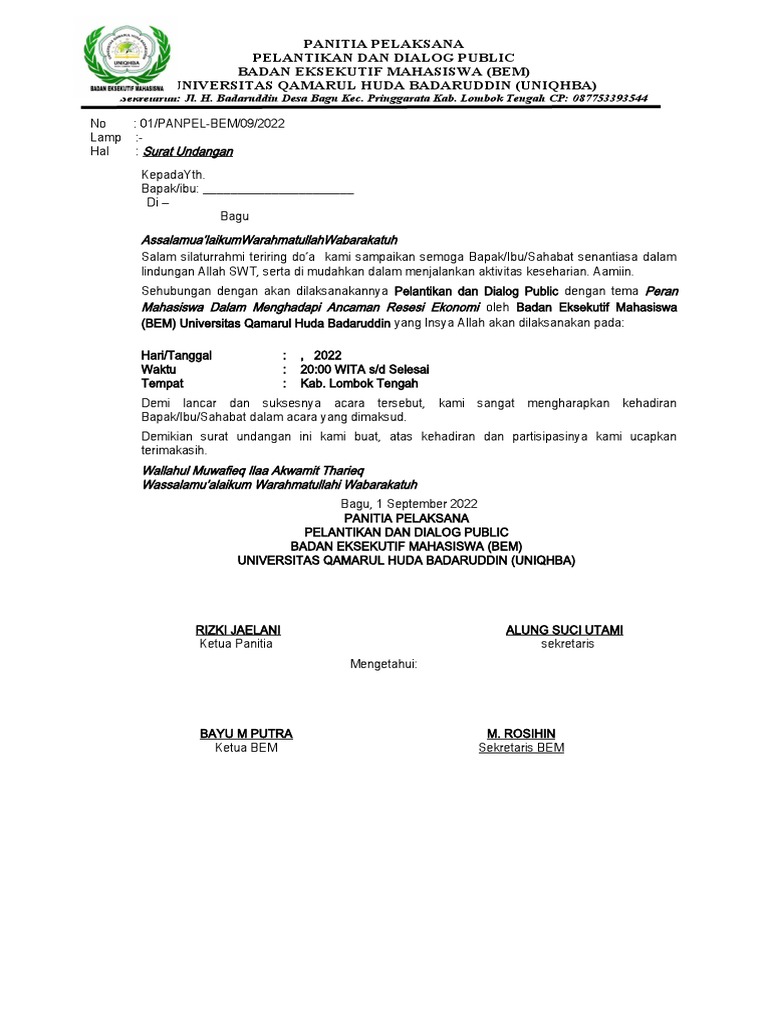Pelantikan dan Dialog Publik BEM UNIQHBA | PDF | Ilmu Sosial | Sains ...