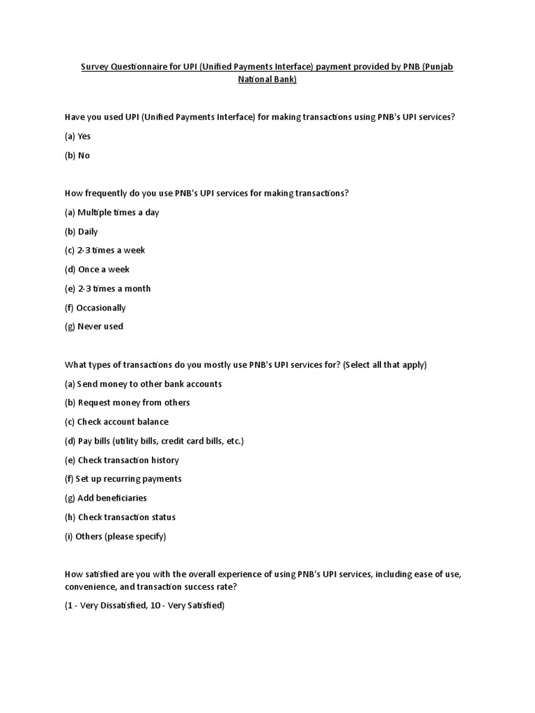 Survey Questionnaire for UPI Payments | PDF | Business | Personal Finance