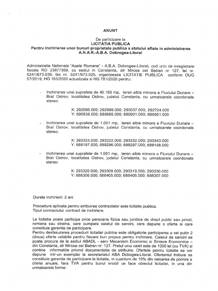 ANUNT-LICITATIE-INCHIRIERE-BUNURI-PROPRIETATE-PUBLICA-A-STATULUI | PDF