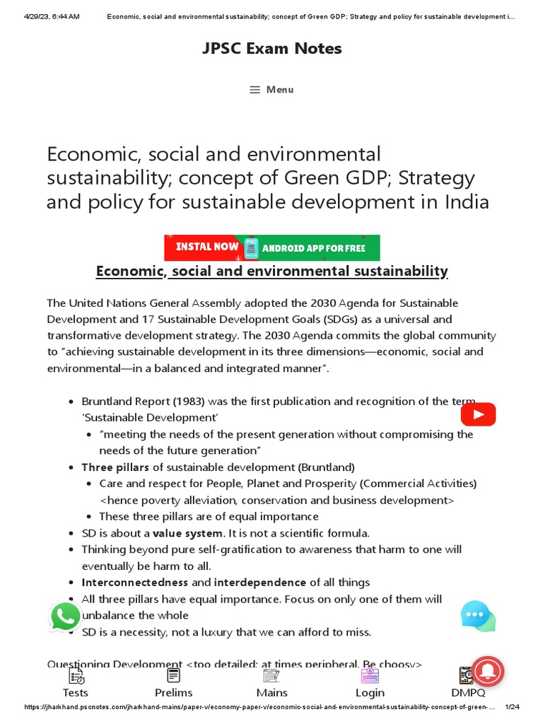 Economic, Social and Environmental Sustainability Concept of Green GDP ...