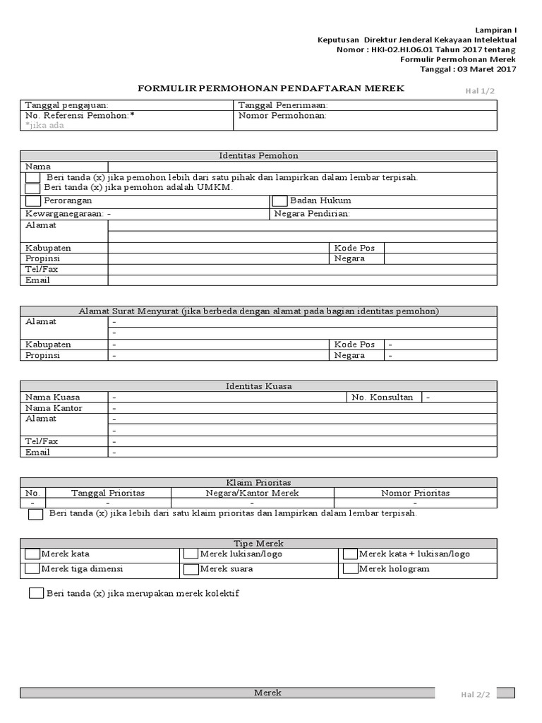 Formulir Permohonan Merek | PDF