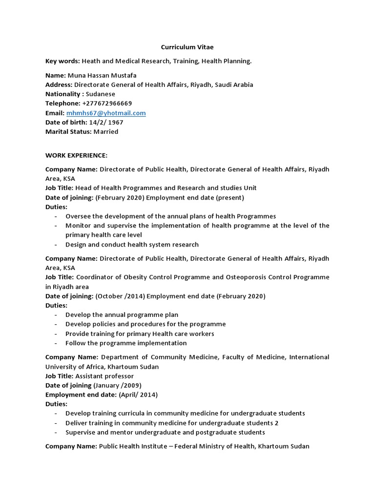 Curriculum Vitae Muna Hassanein FEb | PDF | Public Health | Academic Degree