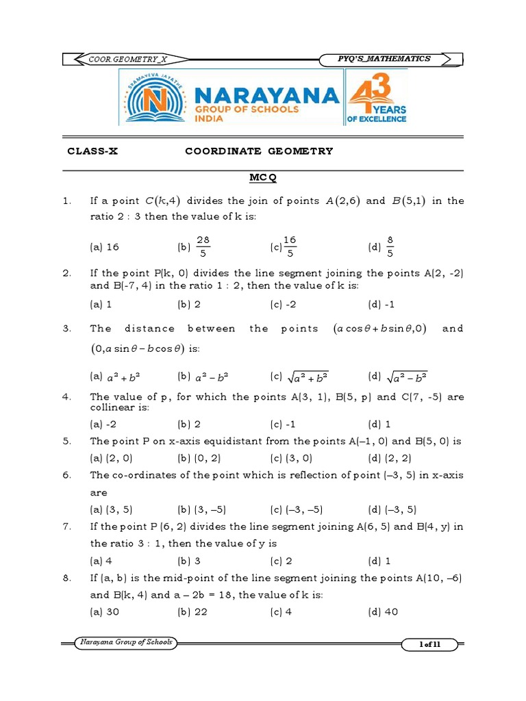 Class-X Coordinate Geometry MCQ: CK A B | PDF | Triangle | Circle