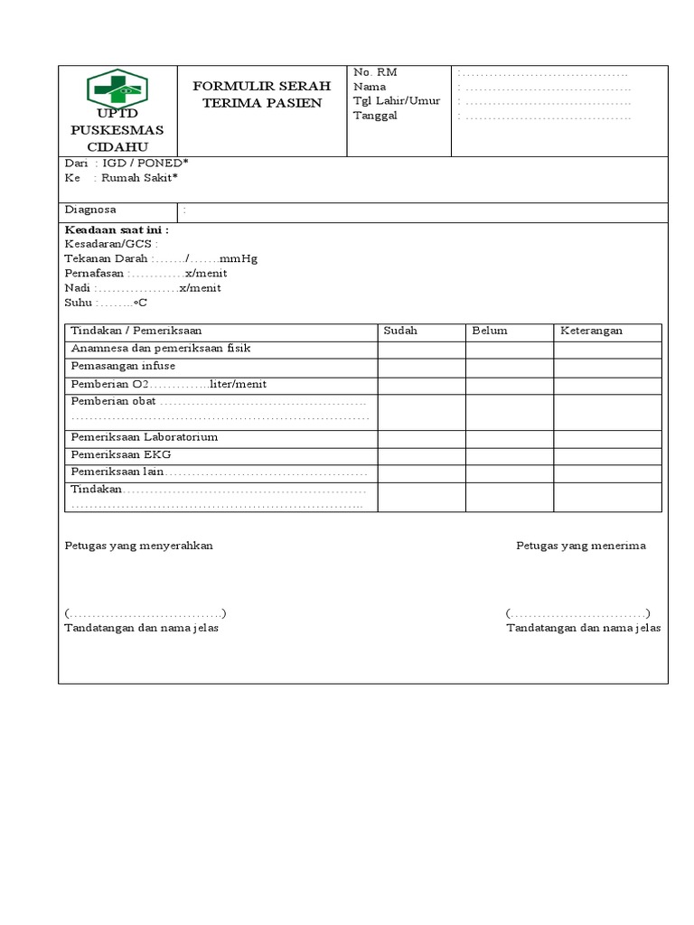 Formulir Serah Terima Pasien | PDF