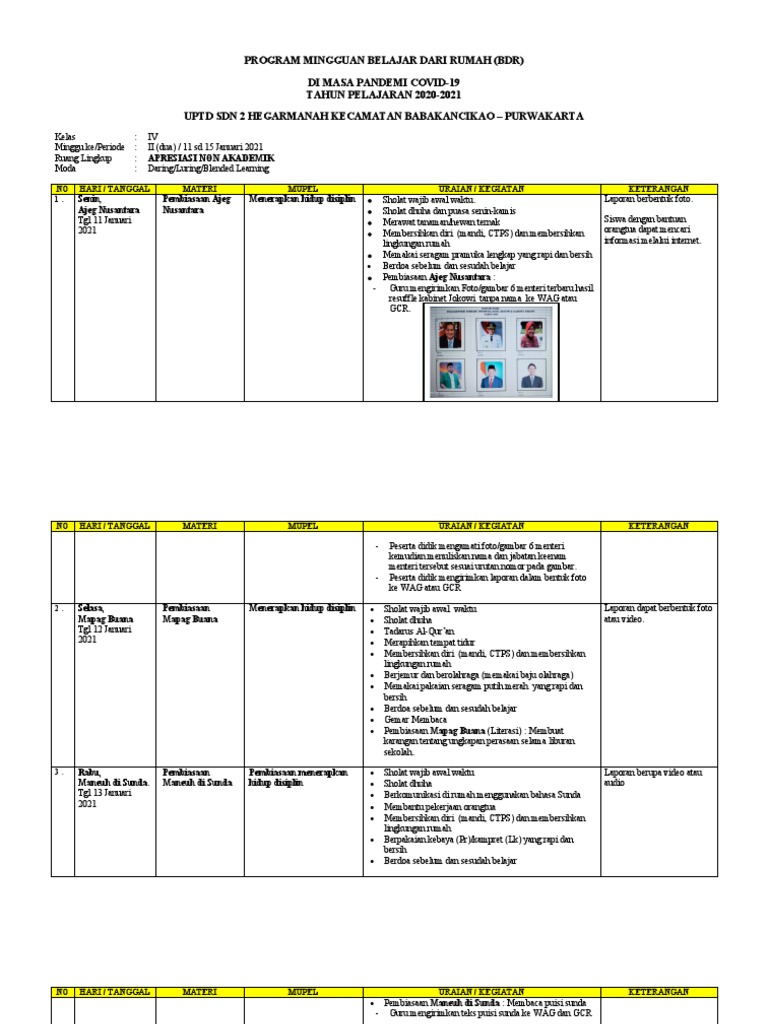 Program BDR & RPP - Kelas Iv | PDF