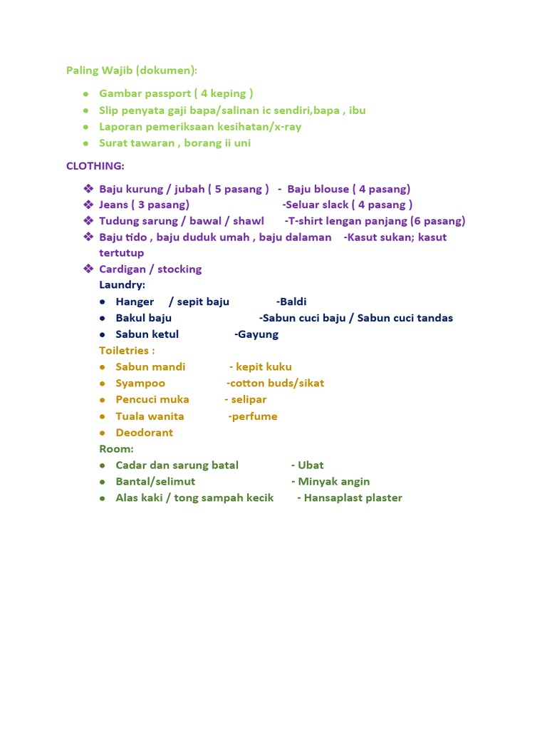 Checklist Barang Uni | PDF