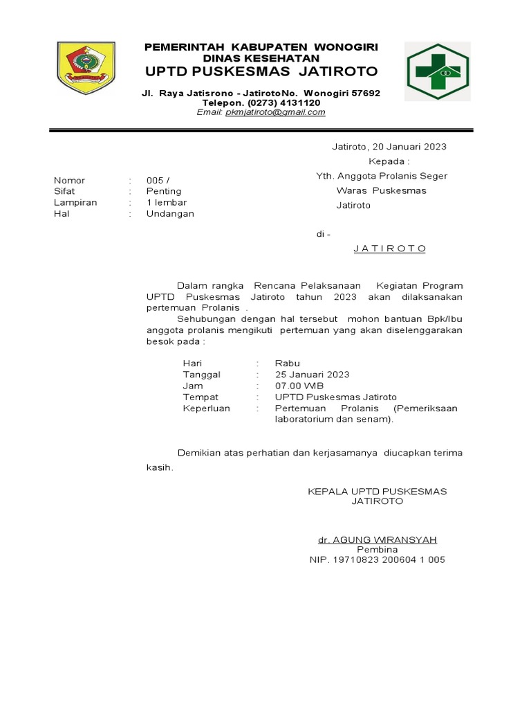 Undangan Pertemuan Prolanis Jatiroto | PDF
