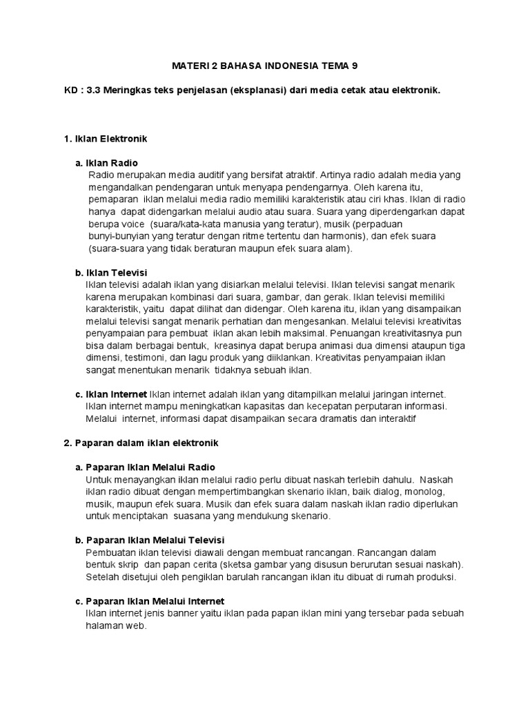 Materi 2 Bahasa Indonesia Tema 9 | PDF
